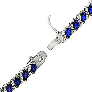 B. BRILLIANT Sterling Silver Created Blue Sapphire Marquise-cut Tennis Bracelet for Women with Jewelry Gift Box