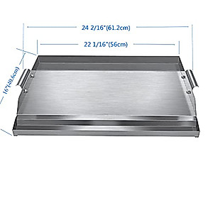 Universal Non-stick Stainless Steel Griddle Pan 16" X 22" for Gas/Charcoal Grills, 4/5/6 Burner Gas Grill Accessory Plancha, Big Size