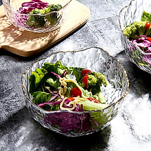 DEDEMCO 3 PCS Glass Salad Bowl,Phnom Penh Mixing Bowls,Crystal Bowls Irregular Shape Serving Bowls,Stackable Dessert Bowls for Kitchen Prep Fruit Pasta,300ml,750ml,1050ml