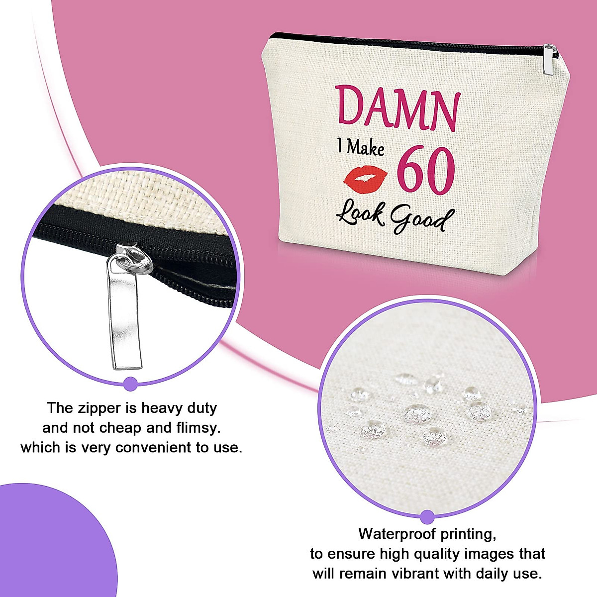 Funny 60th Birthday Gifts for Sister Makeup Bag Birthday Gift for 60 Year Old Woman Friend Turning 60 Gag Gifts Cosmetic Bag 1964 Birthday Gifts for Grandma Aunt Mother's Day Gift
