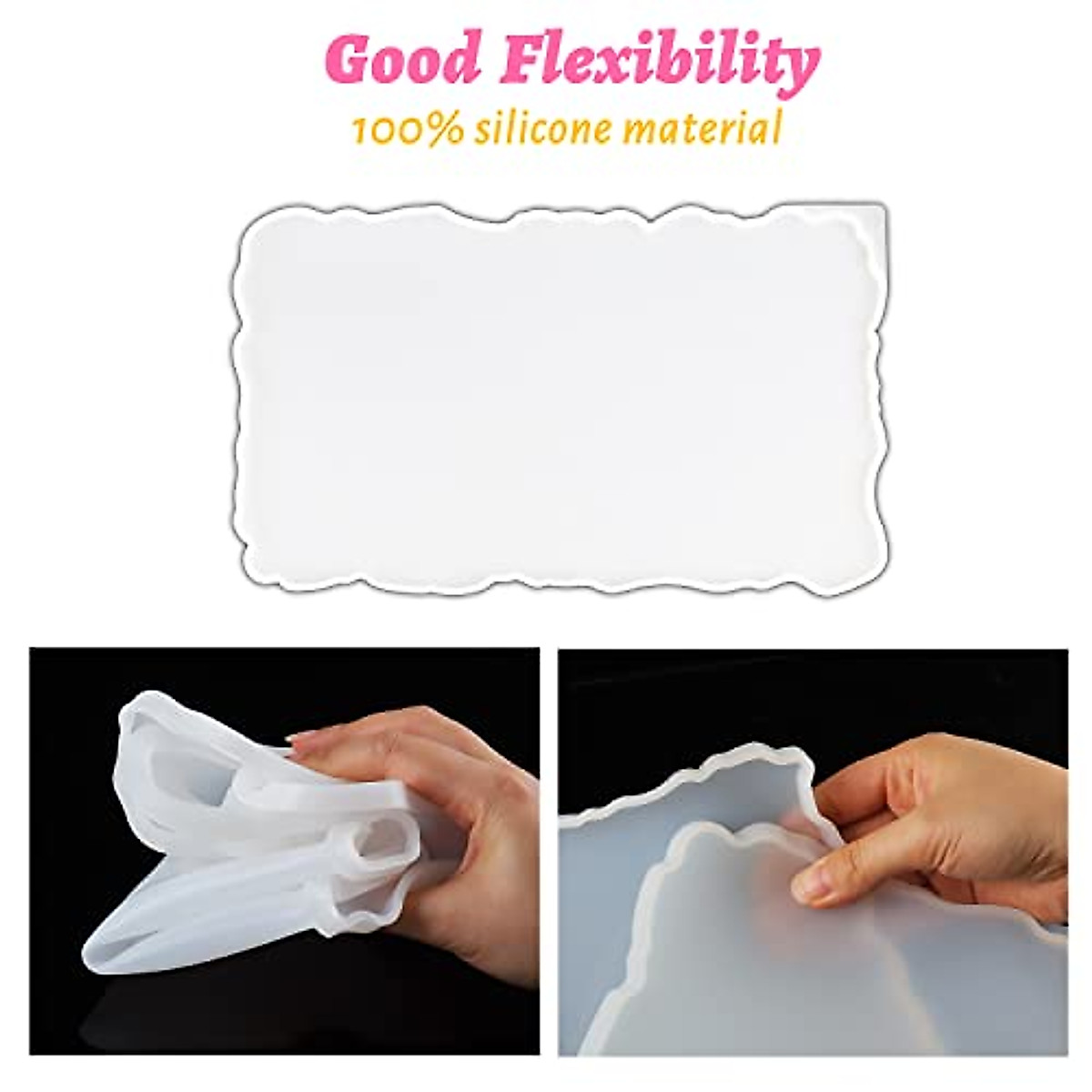 2 Size XL Resin Tray Molds Silicone with Gold & Silver Handles, Epoxy Resin Tray Mold DIY for Making Resin Tray, Crafts, Home Decorations