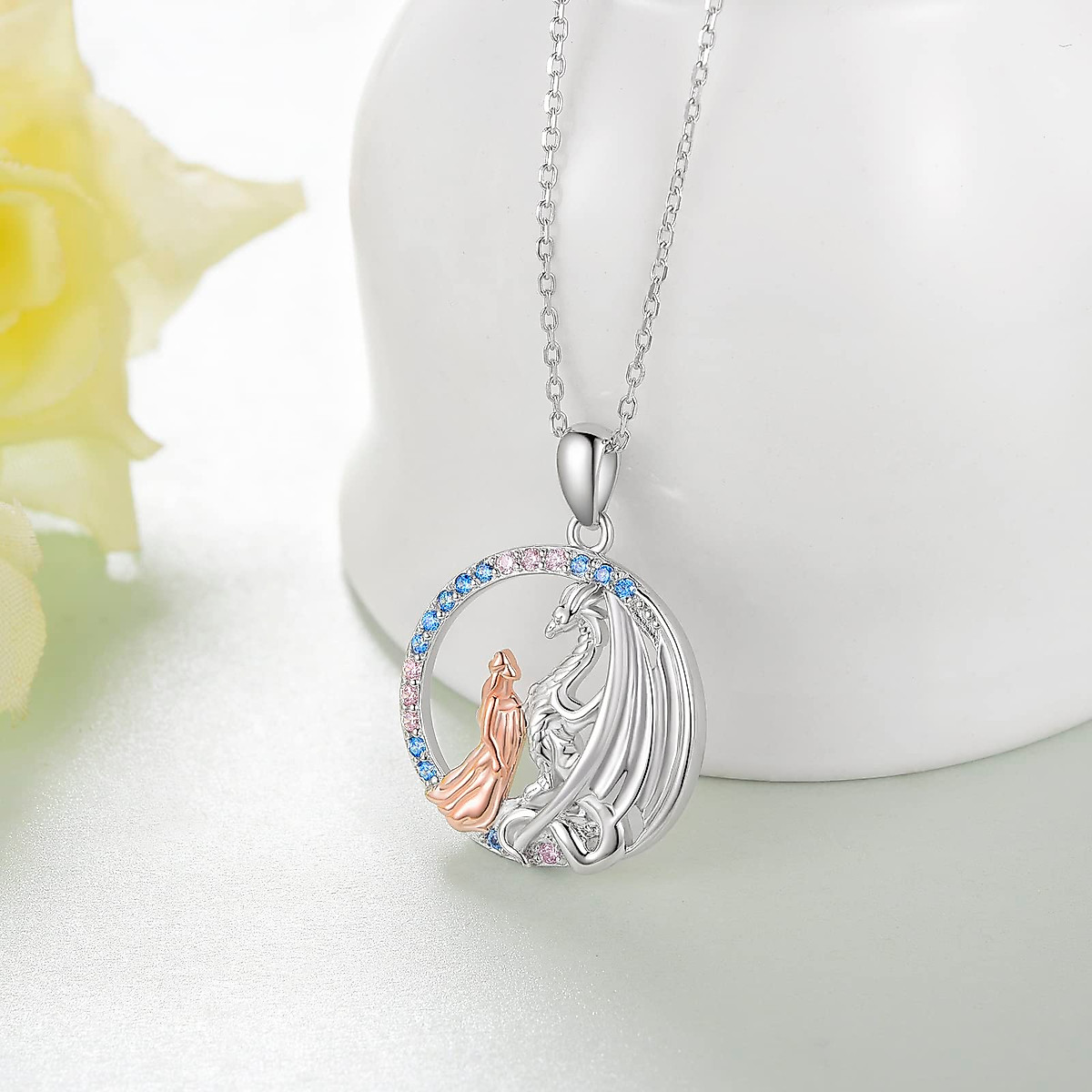 SCZKLAQ Dragon Necklace for Women 925 Sterling Silver Dragon Pendant Necklace Queen Princess Stroking Dragon Jewelry Gift for Women