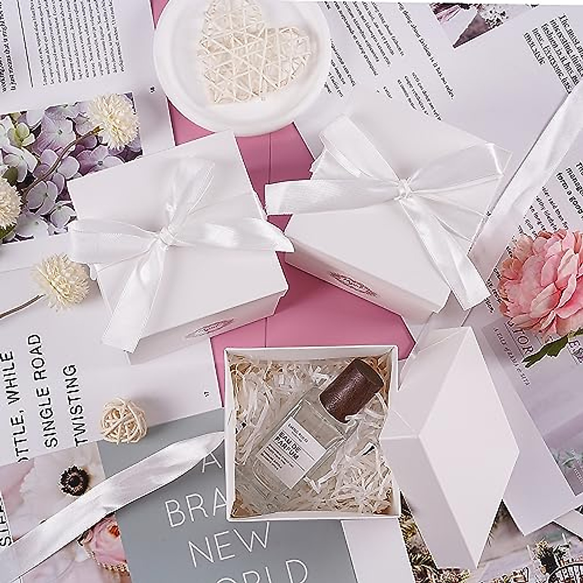 Elephant-package 12Pack Small Gift Boxes with Lids, White Gift Boxes with Ribbon for Birthday, Present Packing, Party Favor, Candle Boxes, Treat Boxes, Wedding.