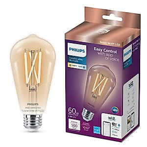 Philips Tunable White ST19 60W Equivalent Dimmable Smart Wi-Fi WiZ Connected Vintage Edison LED Light Bulb (2 Pack), Compatible with Alexa, Google Assistant, and Siri Shortcuts