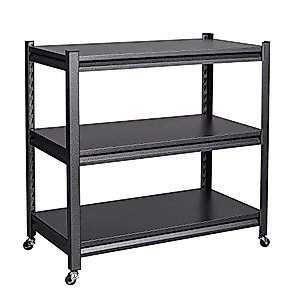 LISSIMO Heavy Duty Storage Shelving with Wheels,3-Tier Metal Garage Shelves for Storage, Adjustable Shelving Unit for Commercial Warehouse Basement Storage Rack(18" D x 34" W x 31.5" H)