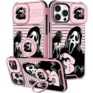 oqpa for iPhone 13 Pro Max Phone Case Cute Cartoon Phone Case for Women Girly Girl Cool Kawaii Funny 13 ProMax Case with Camera Cover+Ring Holder for Apple iPhone 13 Pro Max 6.7'', Telephone Skull