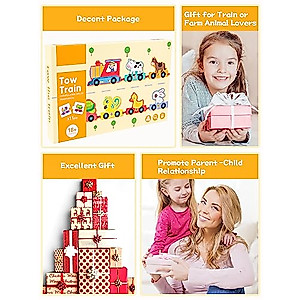 ZRCCOX Wooden Farm Animals Train Set Toy for 2 3 4 Year Old Girls and Boys Birthday Gifts Montessori Toddlers Toys for Ages 2-4 Boy Toy Train Learning Educational Toys for Kids 1-2-4