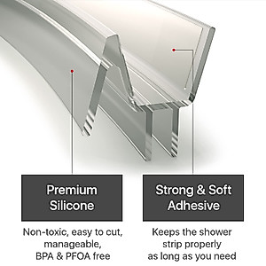 Frameless Shower Door Bottom Seal X-Protector - 40" Shower Door Seal For All Door Thicknesses - Self-Adhesive Shower Door Sweep - Premium Door Bottom Seal Strip - Silicone Glass Shower Door Seal Strip