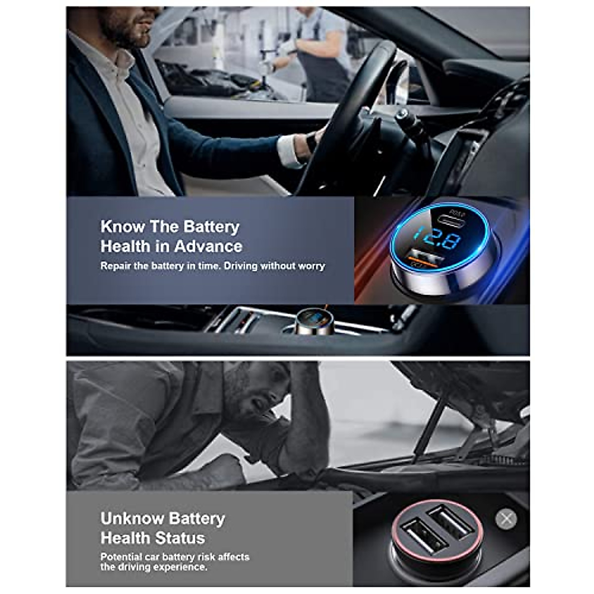 [Pure Copper] USB C Car Charger, SUPERONE 45W Dual USB Car Charger Adapter with 27W/20W PD Port, Fast QC3.0 LED Voltmeter for iPhone 14 13 Max/Pro/Plus/Mini, Pixel 7/6/5, Samsung S22/21 More