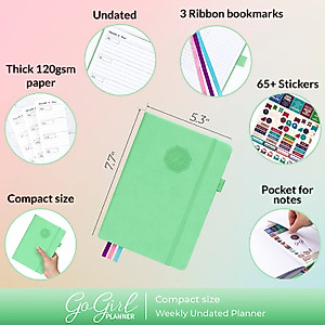 GoGirl Planner and Organizer for Women – Compact Size Weekly Planner, Goals Journal & Agenda to Improve Time Management, Productivity & Live Happier. Undated – Start Anytime, Lasts 1 Year – Mint Green