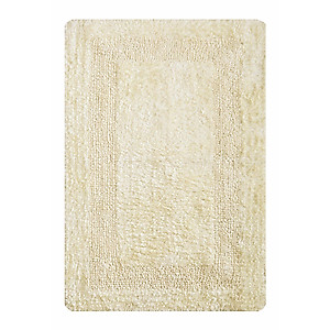 Cotton Bath Mat Rug 2 Piece Set - Light Yellow, Reversible Bathroom Rugs Soft & Absorbent Quick Dry Mats, Washable Plush Hotel Quality Tufted Mats for Shower, Bath Tub, Toilet - 21x34 & 17x24 Inches