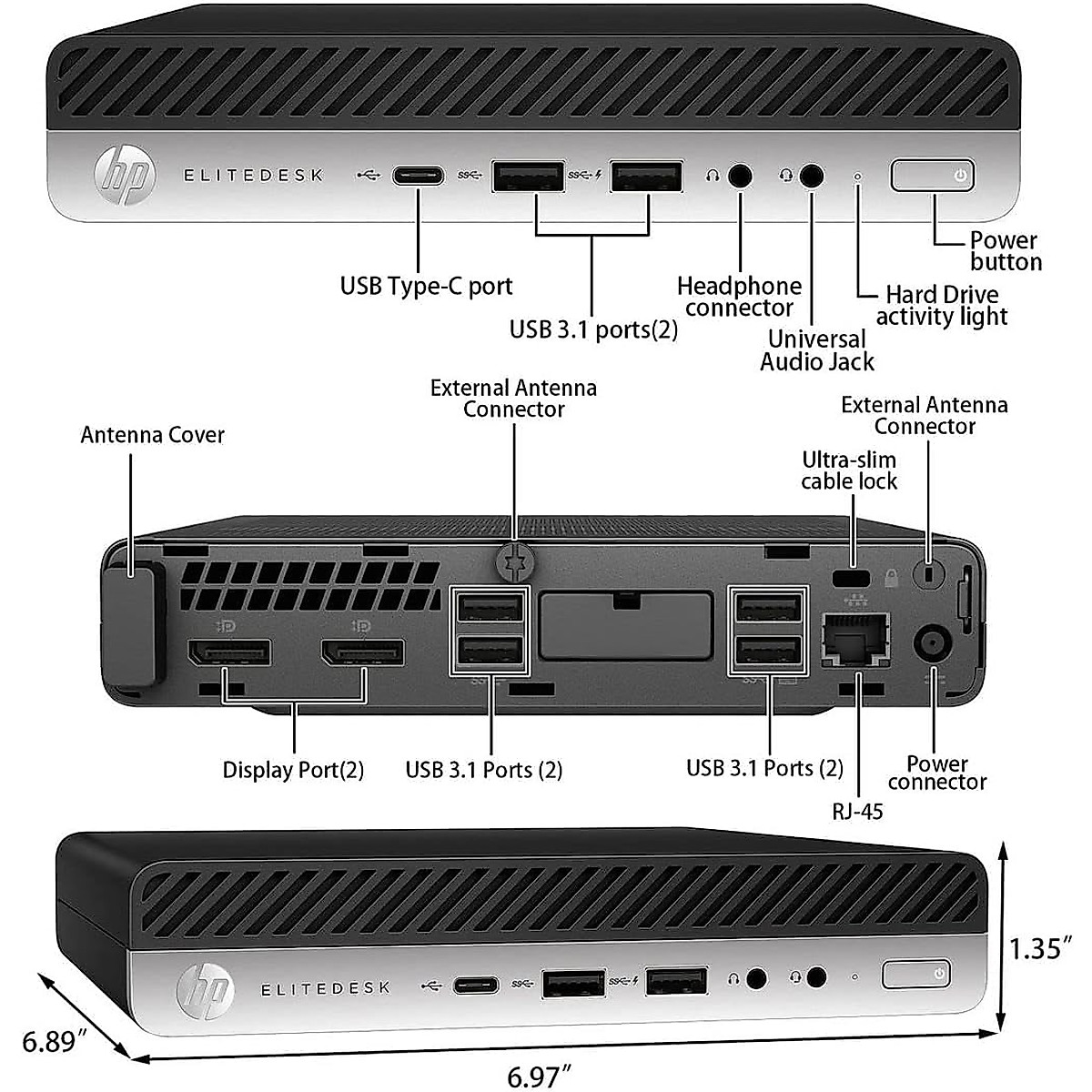 HP EliteDesk 800 G4 Mini Business Desktop - 8th Gen i5-8600T, 8GB DDR4 RAM, NVMe 256GB SSD, WiFi, Wired Keyboard & Mouse,Windows 10 Pro (Renewed)