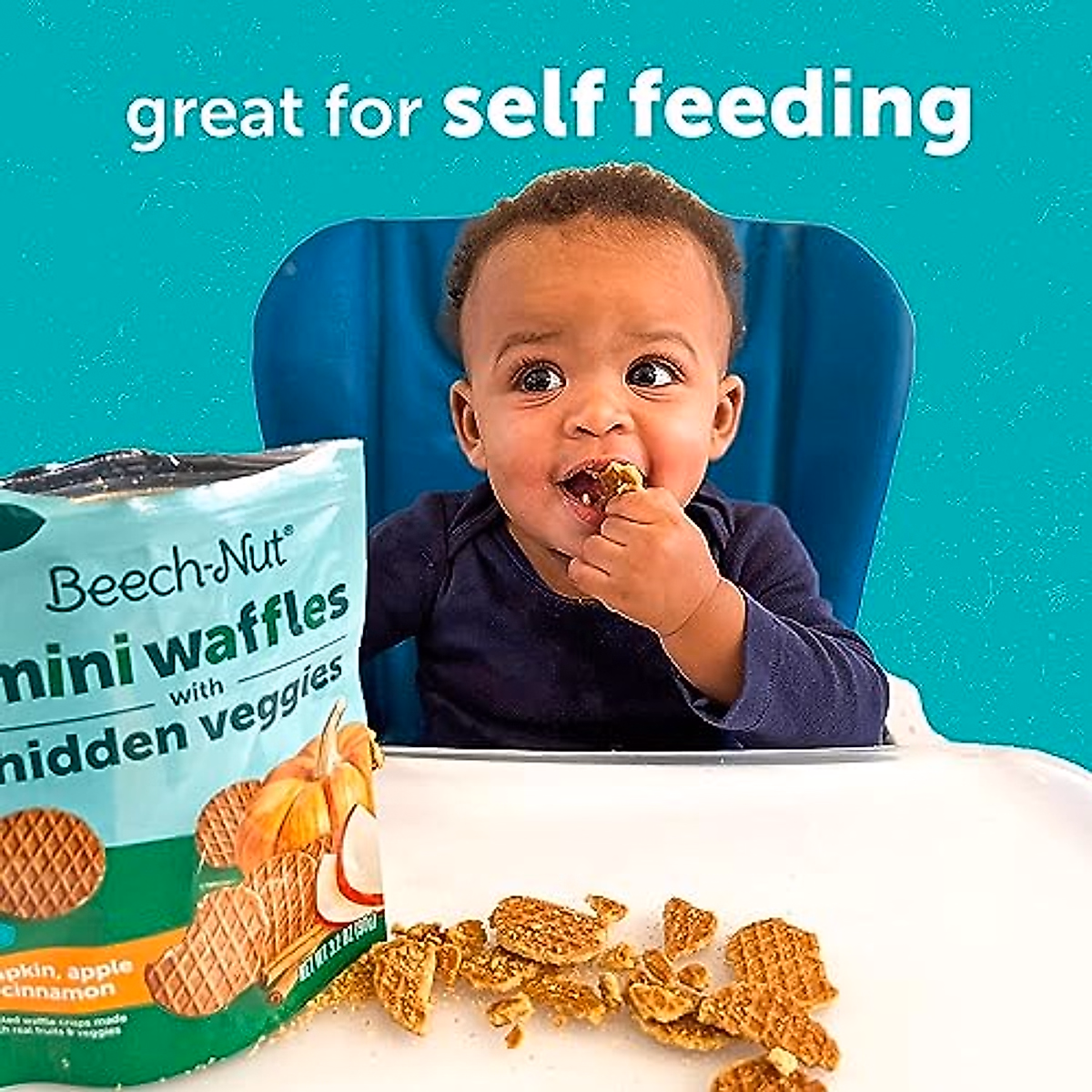 Beech-Nut Toddler Snacks, Mini Waffles with Hidden Veggies, Pumpkin Apple Cinnamon, Non-GMO, 3.2 oz Bag (7 Pack)