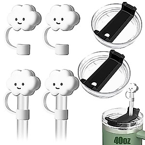 DazSpirit 4Pcs Cloud Straw Cover Caps and 2Pcs Spill-Proof Tumbler Lids for1.0 40oz Tumbler Cups and 8-10mm Straws, BPA-Free, Dishwasher-Safe, Suitable for Travel Picnic Hiking