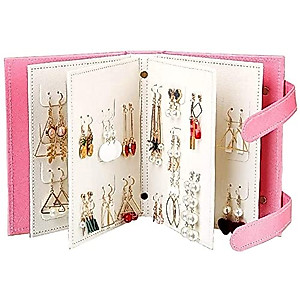 ZZYINH AN207 Portable Leather Earrings Studs Display Rack Book Style Earring Jewelry Display Stand Holder Storage Box Small Jewelry (Color : Pink)