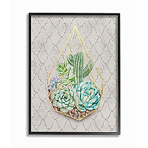 Stupell Industries Succulent Basket Gold Grey Watercolor Pattern Painting, Design by Artist Ziwei Li Wall Art, 24 x 30, Black Framed