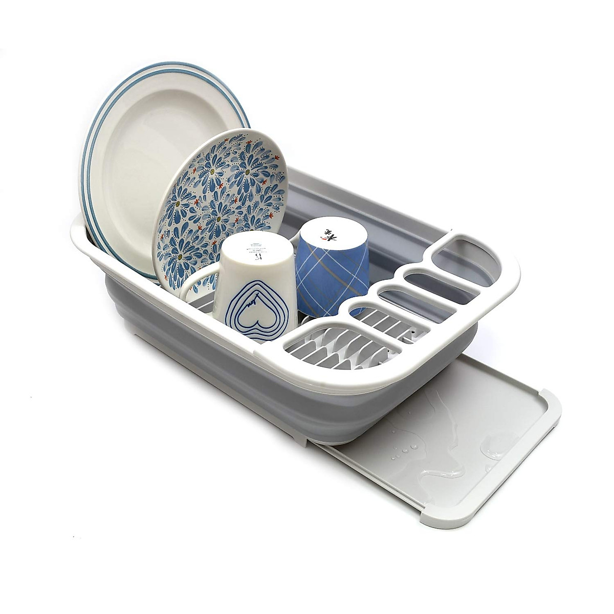 SAMMART 12L (3.17 Gallon) Collapsible Dish Drainer with Drainer Board - Foldable Drying Rack Set - Portable Dinnerware Organizer - Space Saving (Grey)