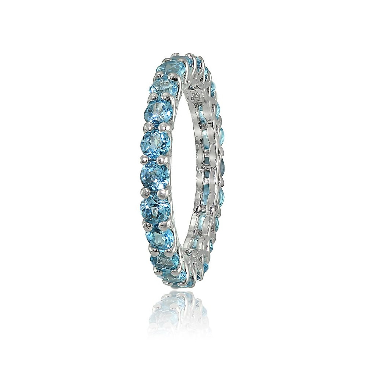 Ice Gems Sterling Silver Swiss Blue Topaz 3mm Round-cut Eternity Band Ring, Size 8
