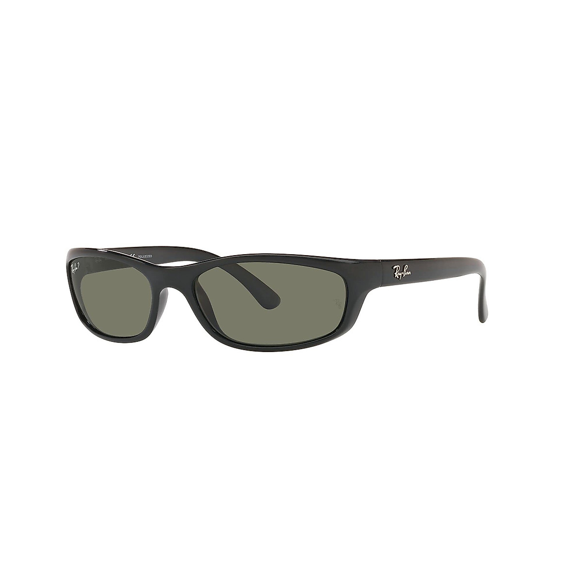 Ray-Ban Men's RB4115 Rectangular Sunglasses, Black/Polarized Green, 57 mm