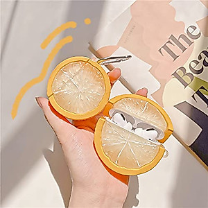Ultra Thick Soft Silicone Lemon Case for Apple AirPods Pro AirPodsPro 2019 with Keychain Hook 3D Cartoon Lemon Fruit Food Cute Lovely Fun Funny Unique Creative Cool Kids Girls Women Teens