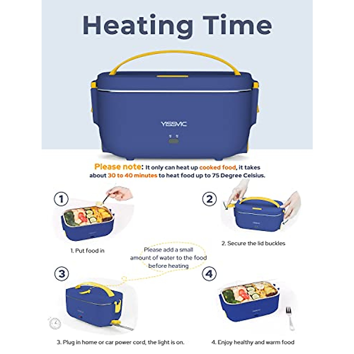 YISSVIC Electric Lunch Box Food Heater for Car and Truck,Portable Food Warmer Heater for Work 3 in 1 for 12V 24V 110V Heated Lunch Box with Removable Stainless Steel Container Upgraded Version