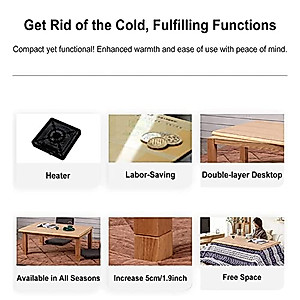 MCNUSS Kotatsu Heated Table, Japanese Folding Storage Tatami Coffee Table Thickened Furnace Winter Roasting Stove Heating Table Table+Quilt+Carpet+Heater,B