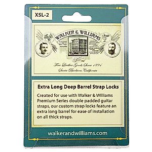 Walker & Williams Extra Long Deep Barrel Strap Locks for Thick Guitar Straps For Acoustic, Electric, And Bass Guitars