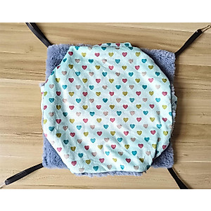 WOWOWMEOW Small Animals Plush Hammock Rat Ferret Triple Bunkbed Hammocks Cage Hanging Warm Hideout for Sugar Glider Squirrel (Medium, Hearts-Mint)