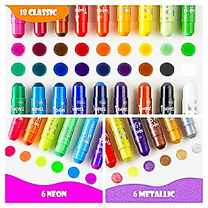 Shuttle Art Tempera Paint Sticks, 31 Pack Solid Tempera Paint Set, 30 Colors with 1 Drawing Pad for Kids, Washable, Super Quick Drying, Works Great on Paper Wood Glass Ceramic Canvas