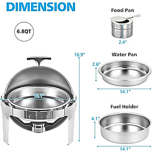Round Roll Top Chafing Dish Buffet Set, 6.8 QT Round Chafers for Catering, Round Stainless Steel Chafers and Buffet Warmers Sets for Parties Wedding Catering Event,Silver