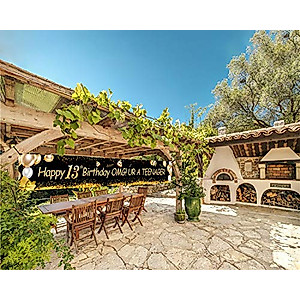 HOWAF Happy 13th Birthday Banner, Official Teenager Sign 13 Years Old Party Home Indoor Outdoor Decoration Teen Birthday Party Supplies Photo Prop Backdrop, 9X1.2 Feet