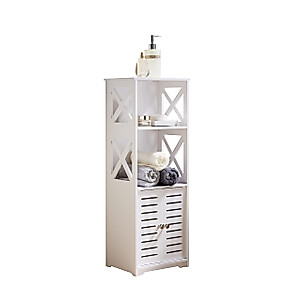 Kings Brand Furniture - Bathroom Floor Storage Cabinet, Side Toilet Cabinet with Door and Shelfs, White