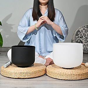 Couple of 2 PCS Yin and Yang Crystal Singing Bowl Set 8 Inch Black and 10 Inch White Mutual Attraction Bowls