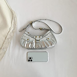 Y2k Purse for women, Silver Metallic Crossbody Shoulder Bag, Punk Hobo Bag Tote Handbag Satchel Bag