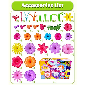 Gojmzo Toys Gifts for 2 3 4 5 Year Old Girl, 52 PCS Flower Garden Building Toys, Toddler Girl Toys 2-3, Christmas Toys Gifts for Kids Girls Age 2-4 3-5