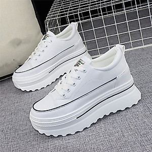 Hoxekle Womens Platform Sneaker Wedges Lace Up Shoe Modish Chunky Sneakers Invisible Height Increasing Leisure Athletic Shoe White