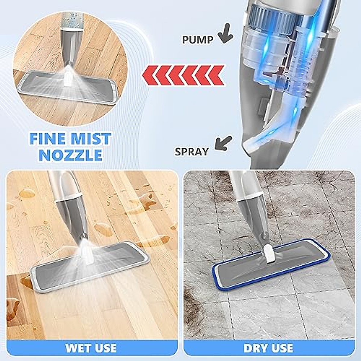 Spray Mops for Floor Cleaning Microfiber Floor Mop for Hardwood Floors Wet Dust Mop Flat Mop Floor Cleaner Mop with 4 Washable Pads 440 Ml Refillable Bottle for Wood Floor Tile Laminate Vinyl Kitchen
