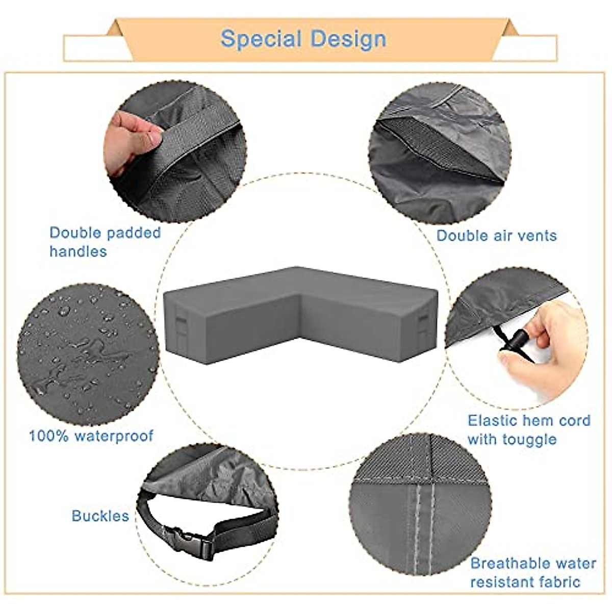 AKEfit Patio V Shaped Sectional Sofa Cover, Waterproof 600D Heavy Duty Outdoor Patio Furniture Set Covers Patio Garden Couch Covers 100"x100"x30"