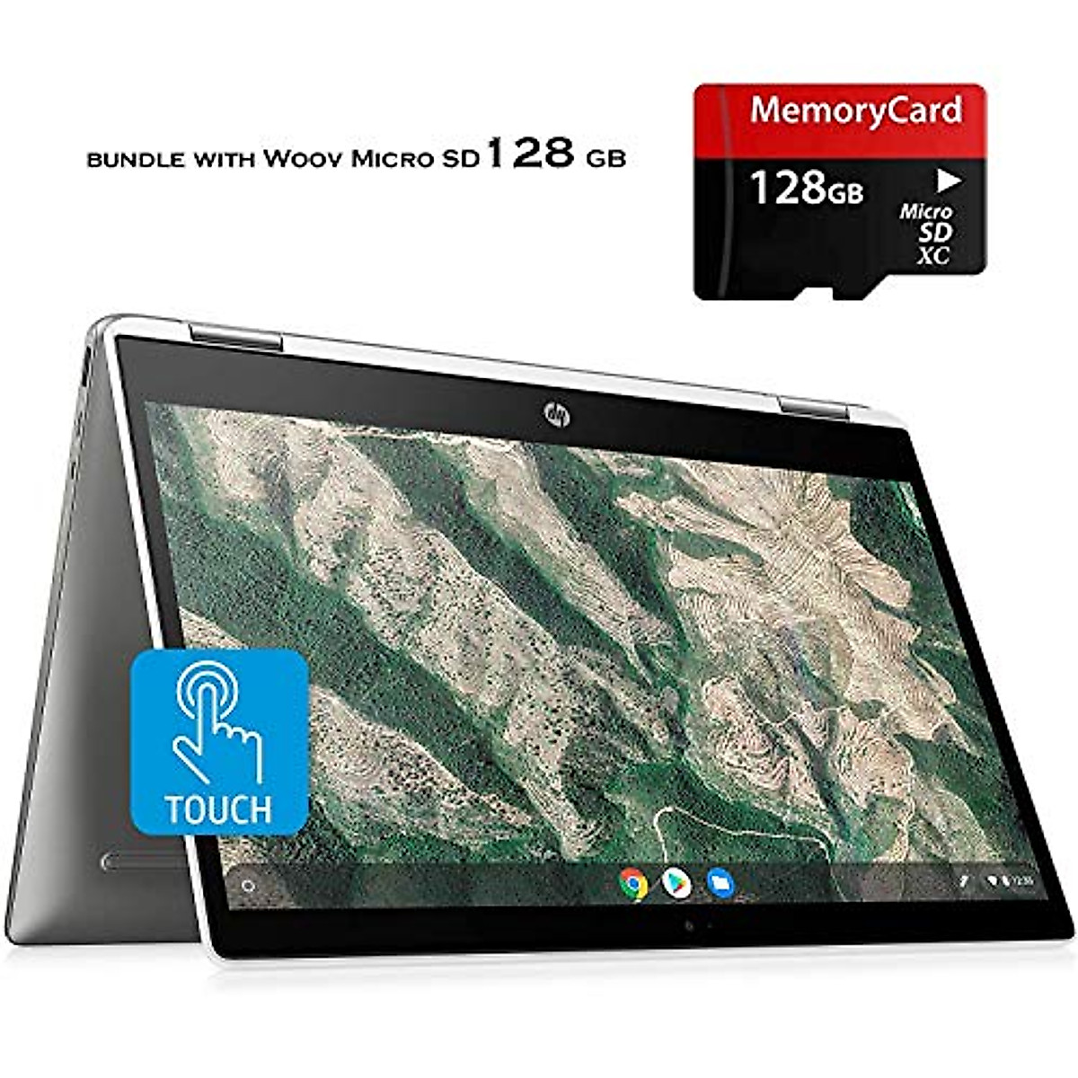 HP Chromebook X360 2-in-1 14.0” HD (1366 x 768) Touch-Screen Portable Laptop, Intel Celeron Processor N4000, Webcam, USB-C, Chrome OS, 4GB Memory, 32GB eMMC Flash Memory (W/Woov Micro SD 128GB)