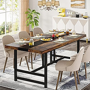 Tribesigns Rustic Dinning Table for 6, 70 inches Home & Kitchen Table, Wood Large Dinning Room Tableb with Metal Frame for Family Gathering or Party (Rectangular)