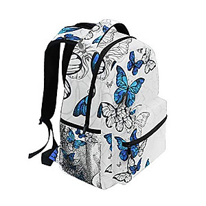 Blue White Butterfly Laptop Backpack, Travel Computer Bag for Women & Men, College School Bookbag Backpack for Students(m)