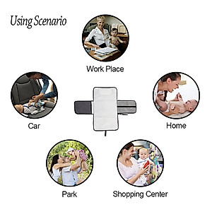 Portable Diaper Changing Pad, Upgrade Waterproof Foldable Changing Mat with Head Cushion and Pockets Baby Infants Changing Station for Travel and Outside by Homegician