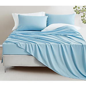Chezmoi Collection Stone Washed Full Size Sheet Set - 4-Piece Extra Soft Breathable Wrinkle & Fade Resistant 14-Inches Deep Pocket Sheets & Pillowcases Set - Full, Chambray Blue