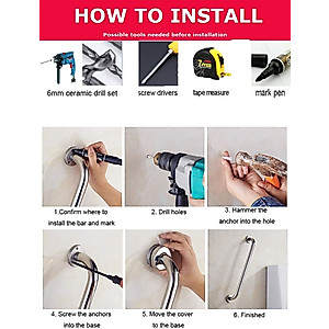 2 Pack 16 Inch Matte Black Shower Grab Bar,ZUEXT Stainless Steel Wall Mount Safety Grab Bar Handle,Bathroom Balance Bar, Safety Hand Rail Support - Handicap, Elderly, Injury, Senior Assist Bath Handle