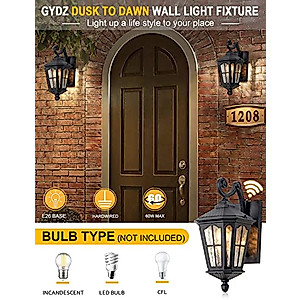 GYDZ Outdoor Wall Mount Light Fixture, Dusk to Dawn Outdoor Porch Light, Exterior Light Fixture Wall Mount, Anti-Rust Waterproof Matte Black Wall Light with Water Ripple Glass for Doorway,15'75''H