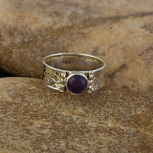 Sterling Silver 925 Band Ring For Women & Girls Natural Amethyst Band Ring Sterling Silver Anniversary Band Ring February Birthstone Purple Gemstone Band Ring