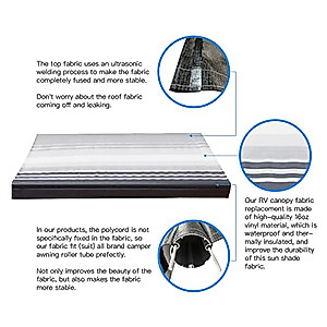 AWNLUX RV Awning Fabric Replacement Waterproof Vinyl Shade Screen for Awnings Camping Universal Fit Fabric Sun Shade UV Sun Blocker Canopy RV Awning Shade Shelter Gray Fade-10'(Fabric 9'2")