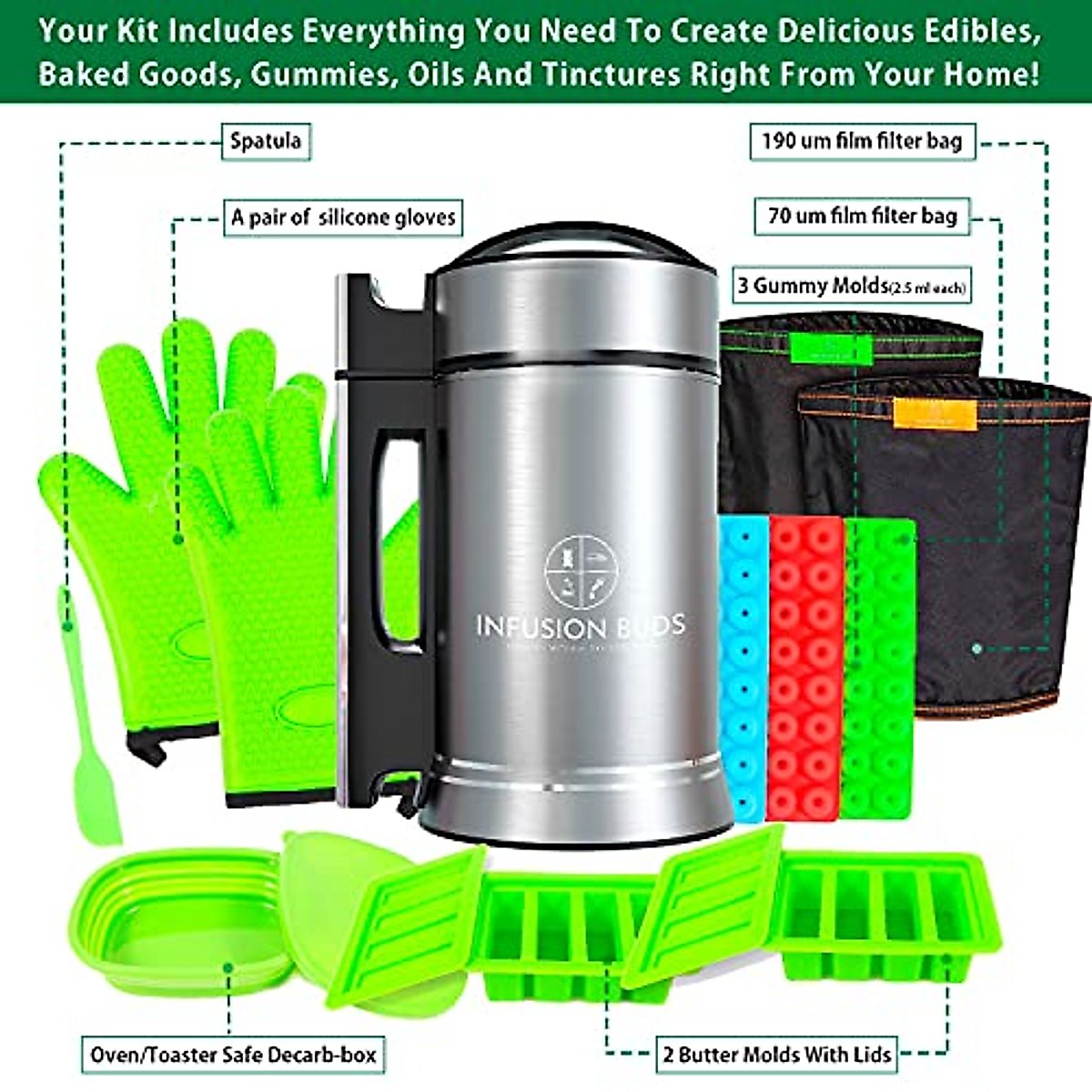 Infusion Buds Butter Infuser Machine- Herbal Butter Maker Machine | Herbal Butter & Oil Infuser Machine. Butter Machine | Includes Decarb Box and Tons of Accessories