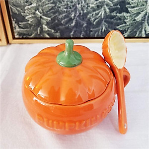 Eplze YBK Tech Cute Pumpkin Cup, Ceramic Coffee Mug, 8.5oz Tea Cup with Lid (Cup+ Spoon)