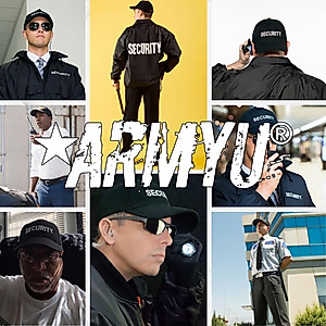 Army Universe Security Structured Adjustable Hat Six Panel Mid Profile Uniform Guard Officer Baseball Cap (Navy Blue with White Text)